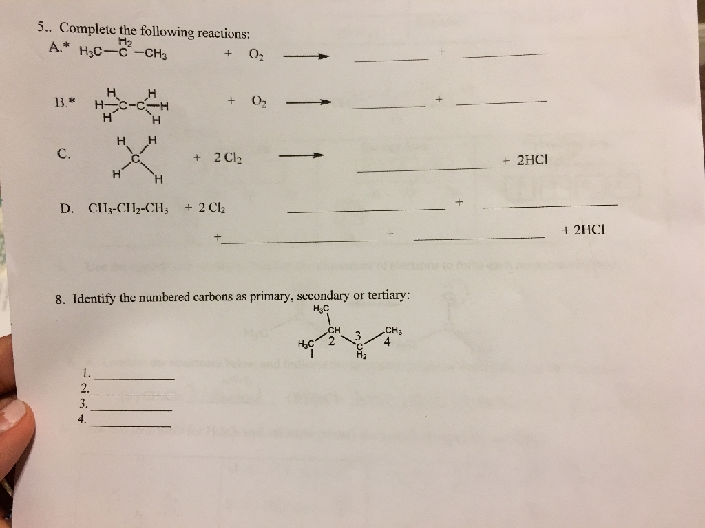 Solved 5.. Complete the following reactions: H2 +2 Cl2 2HC | Chegg.com