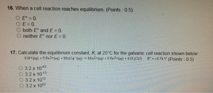 Solved When A Cell Reaction Reaches Equilibrium E Degree