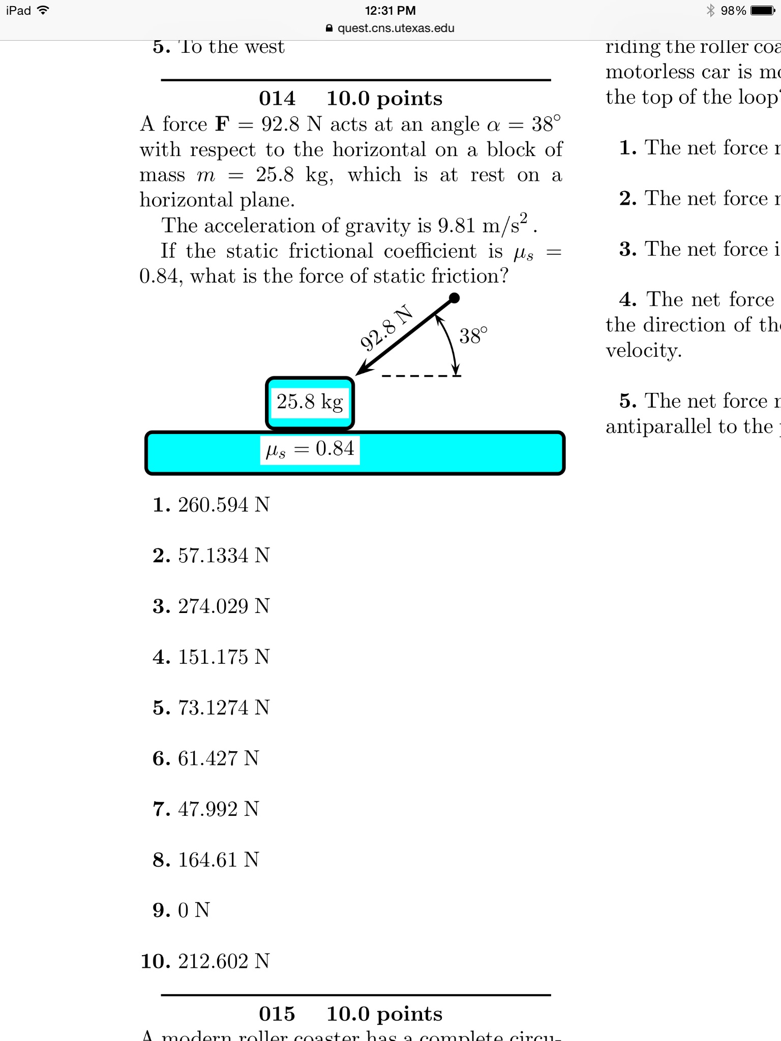 Solved iPad 12:31 PM quest.cns.utexas.edu 5. To the West 014 | Chegg.com