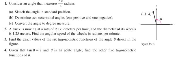 Solved Consider an angle that measures s pi/4 radians. | Chegg.com