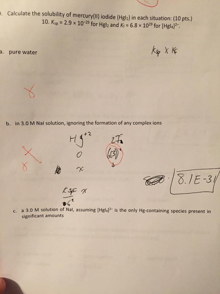 Calculate the solubility of mercury(II) iodide | Chegg.com