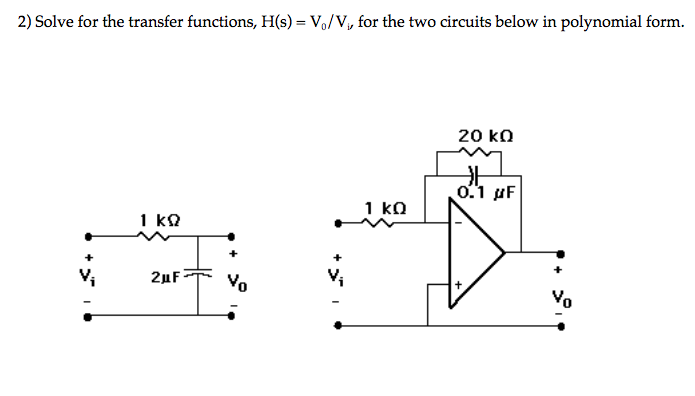 Solved Solve for the transfer function, H(s) = V0/Vi, for | Chegg.com