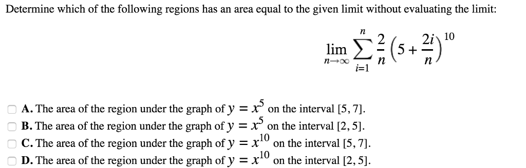 Solved Determine which of the following regions has an area | Chegg.com