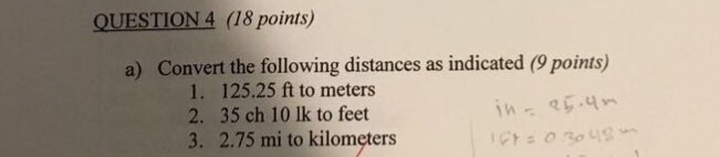 Solved Convert the following distances as indicated 125.25 | Chegg.com
