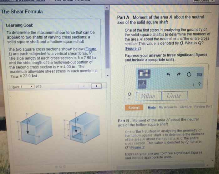 Solved The Shear Formula Part A -Moment of the area A'about | Chegg.com