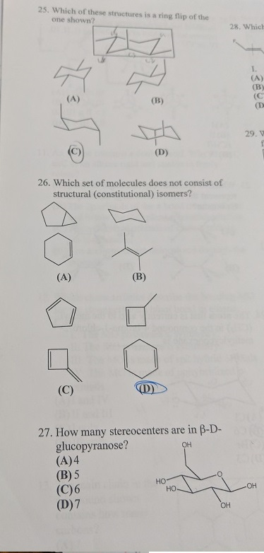 Solved 25. Which of these structures is a ring flip of the | Chegg.com