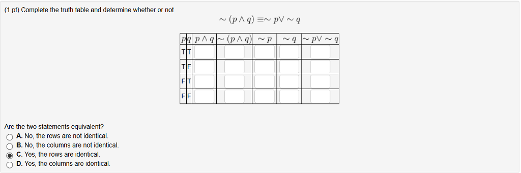 Solved (1 pt) Complete the truth table and determine whether | Chegg.com
