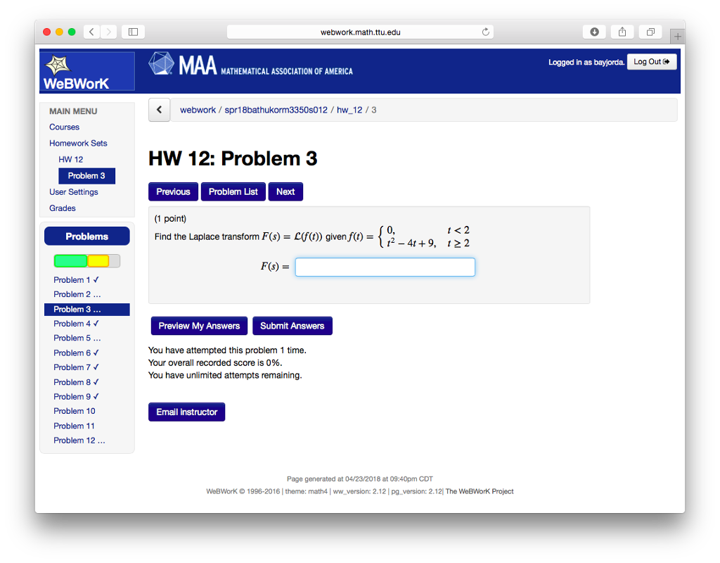 Solved webwork.math.ttu.edu MAA MATHEMATICAL ASSOCIATION OF | Chegg.com