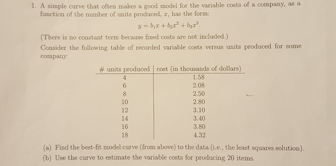 Solved 1. A simple curve that often makes a good model for | Chegg.com