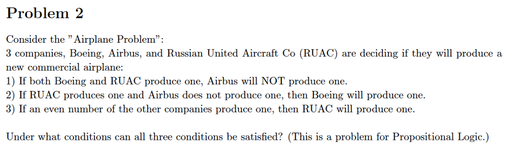 Solved Problem 2 Consider the "Airplane Problem": 3 | Chegg.com