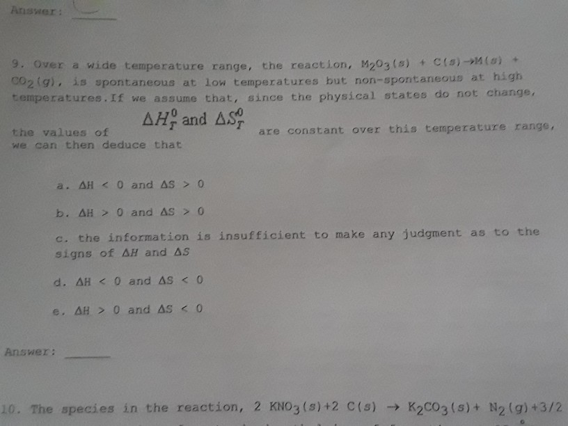 Solved Answer: 9. Over a wide temperature range, the | Chegg.com