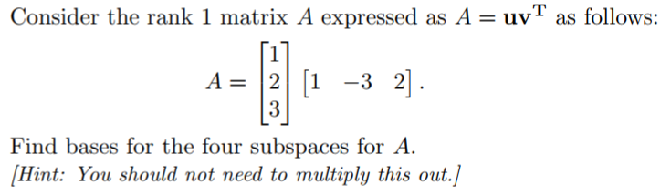 Solved Consider the rank 1 matrix A expressed as A = uvT as | Chegg.com