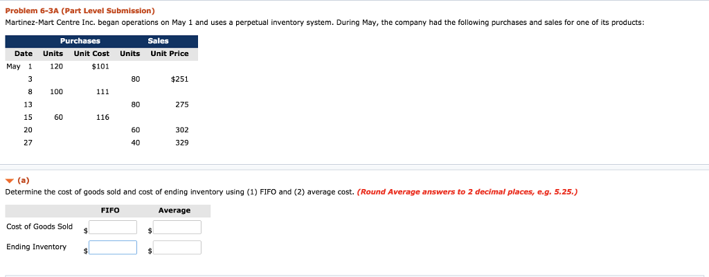 Solved Problem 6-3A (Part Level Submission) Martinez-Mart | Chegg.com
