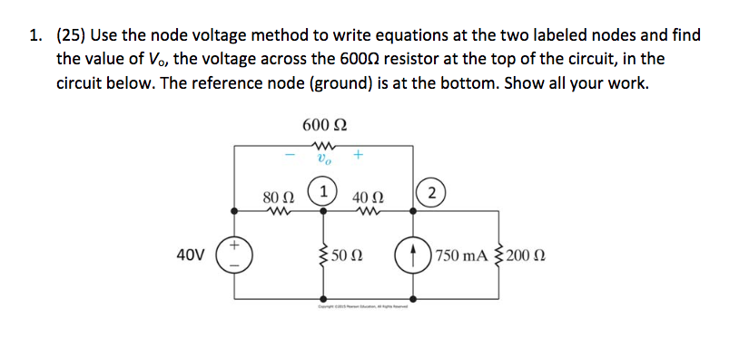 Solved (25) Use the node voltage method to write equations | Chegg.com