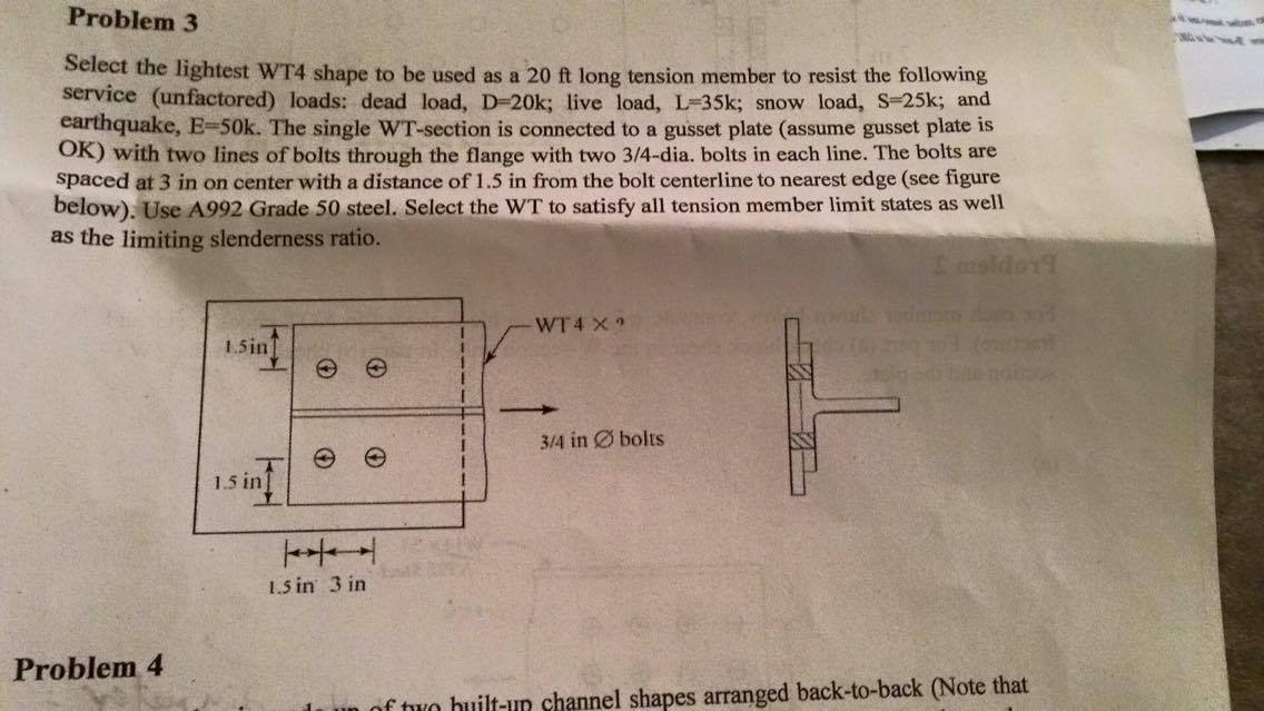 Select the lightest WT4 shape to be used as a 20 ft | Chegg.com
