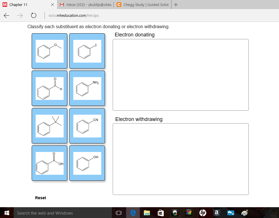 Solved: Classify Each Substituent As Electron Donating Or ... | Chegg.com
