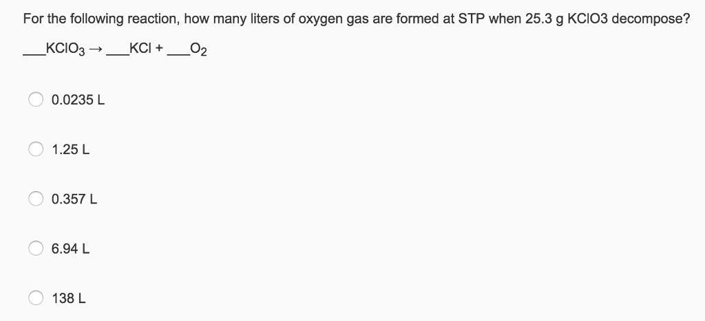 Solved For the following reaction, how many liters of oxygen | Chegg.com