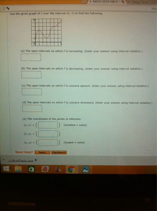 Solved Use the given graph of f over the interval (0, 7) to | Chegg.com