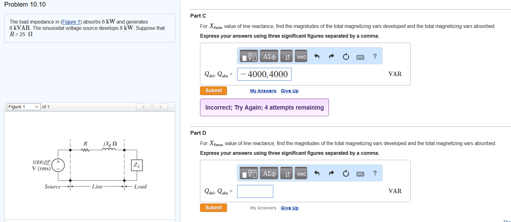 Solved The load impedance In (Figure 1) absorbs 6 kW and | Chegg.com