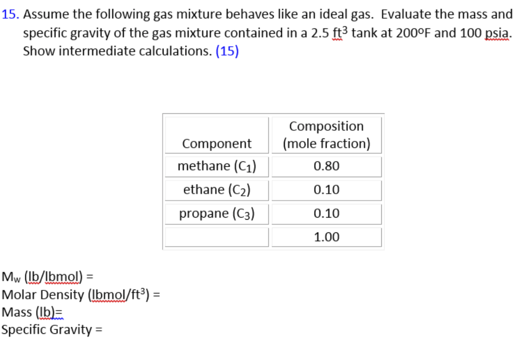 Solved 15. Assume the following gas mixture behaves like an | Chegg.com