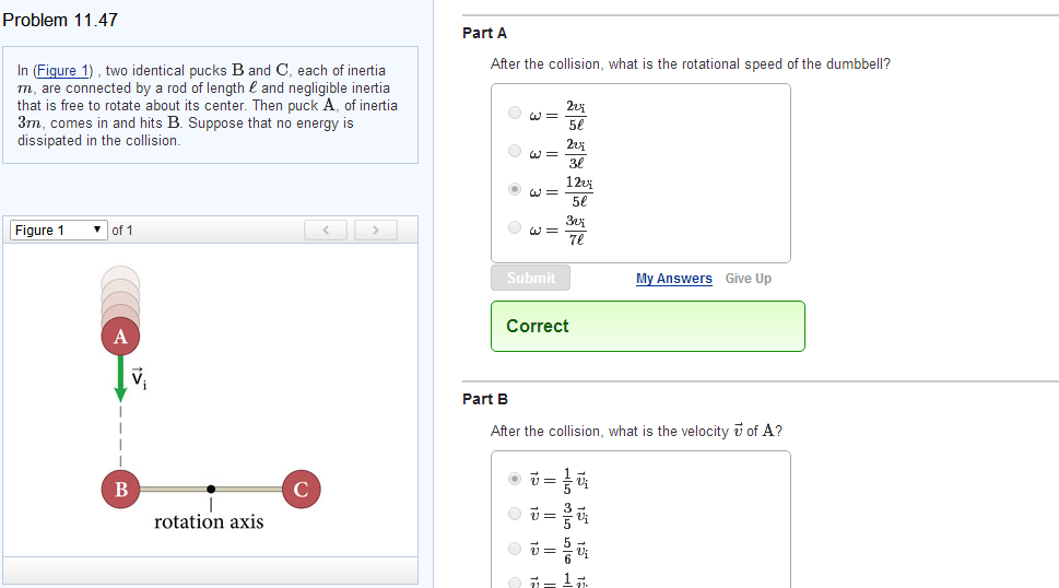 Solved Problem 11.47 Part A After the collision, what is the | Chegg.com