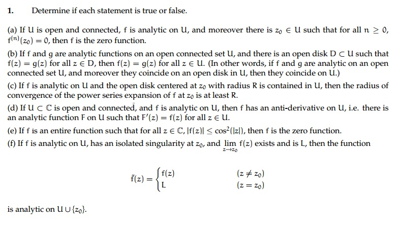Solved 1. Determine if each statement is true or false. (a) | Chegg.com