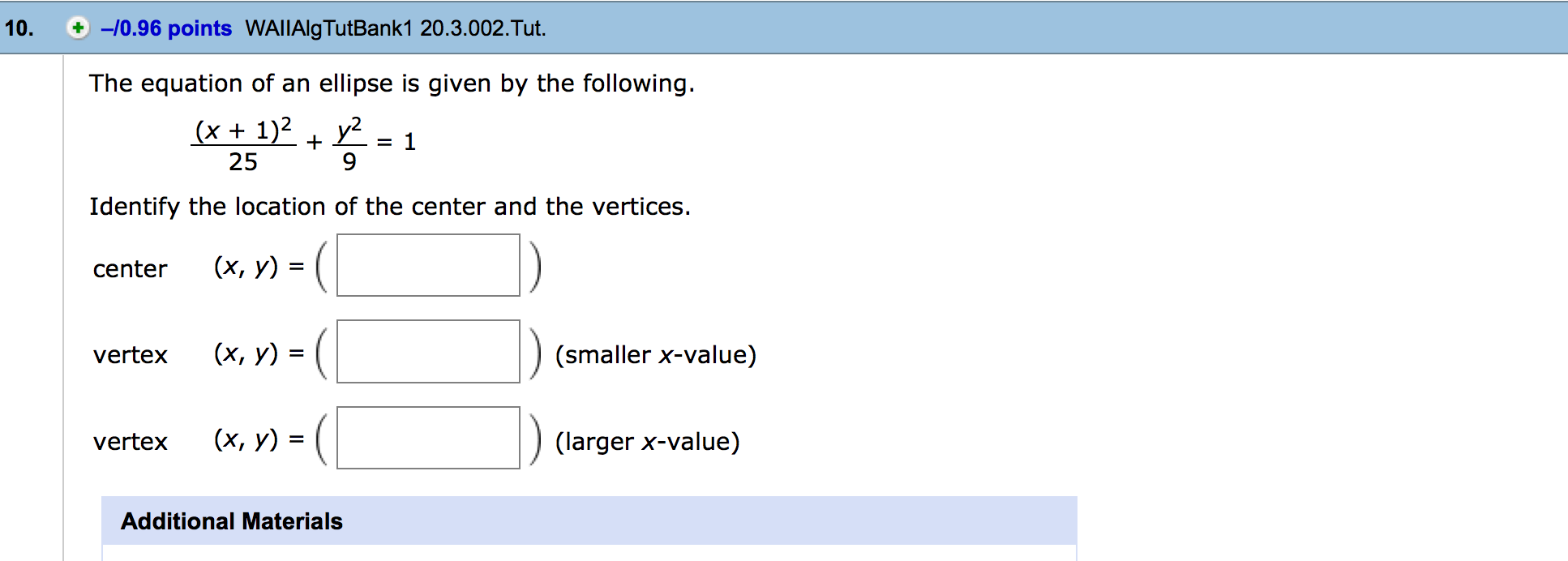 Solved The equation of an ellipse is given by the following. | Chegg.com