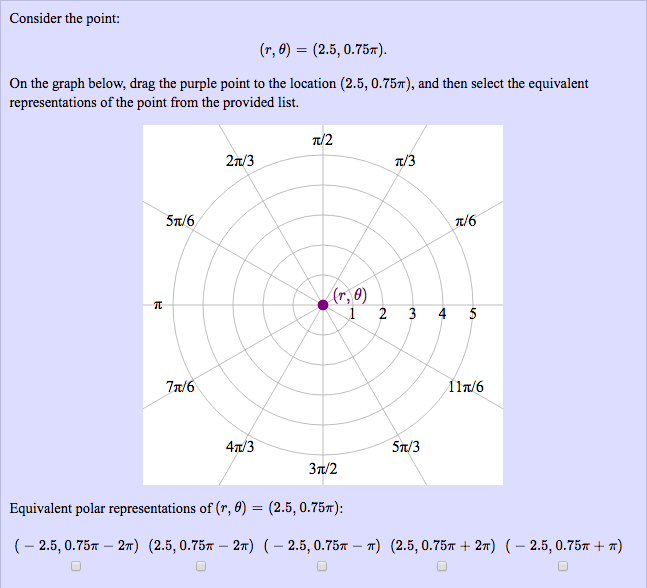 Solved Consider the point: (r, theta) = (2.5, 0.75 pi). On | Chegg.com