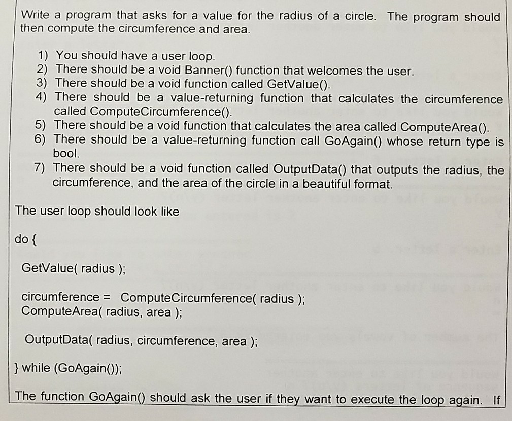 Solved Write A Program That Asks For A Value For The Radius 9621