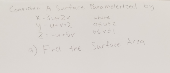 Solved Consider A surface Parameterized by x = 3u + 2v | Chegg.com