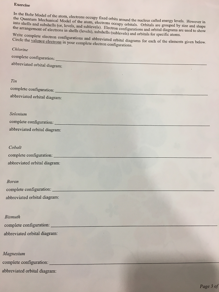 Solved Exercise In the Bohr Model of the atom, electrons | Chegg.com