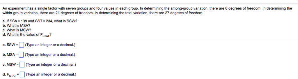Solved An experiment has a single factor with seven groups | Chegg.com