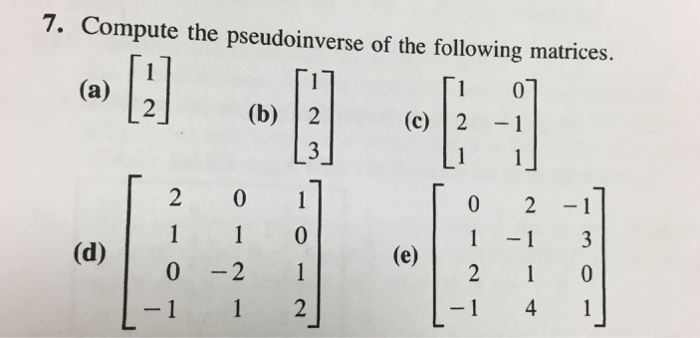 Solved 7. Compute the pseudoinverse of the following | Chegg.com