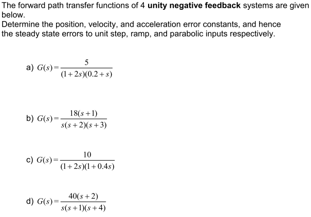 Solved The forward path transfer functions of 4 unity | Chegg.com