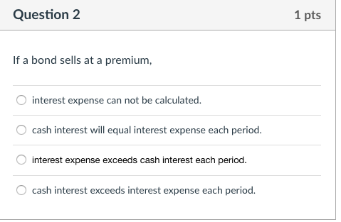 Solved Question 2 1 pts If a bond sells at a premium, | Chegg.com