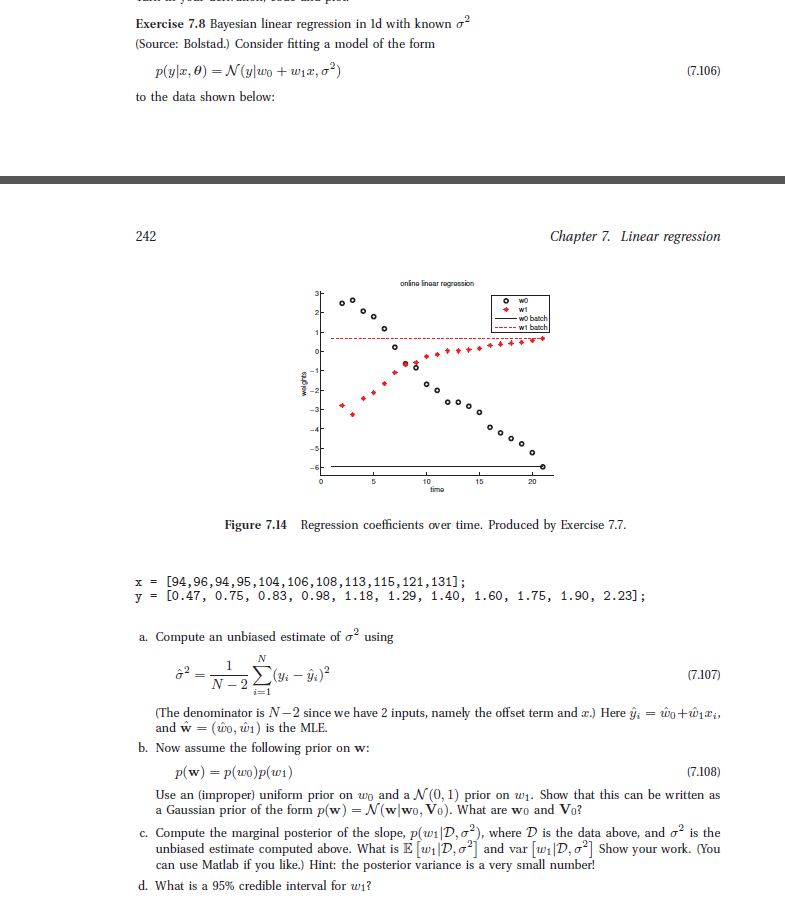 Exercise 7.8 Bayesian linear regression in Id with | Chegg.com