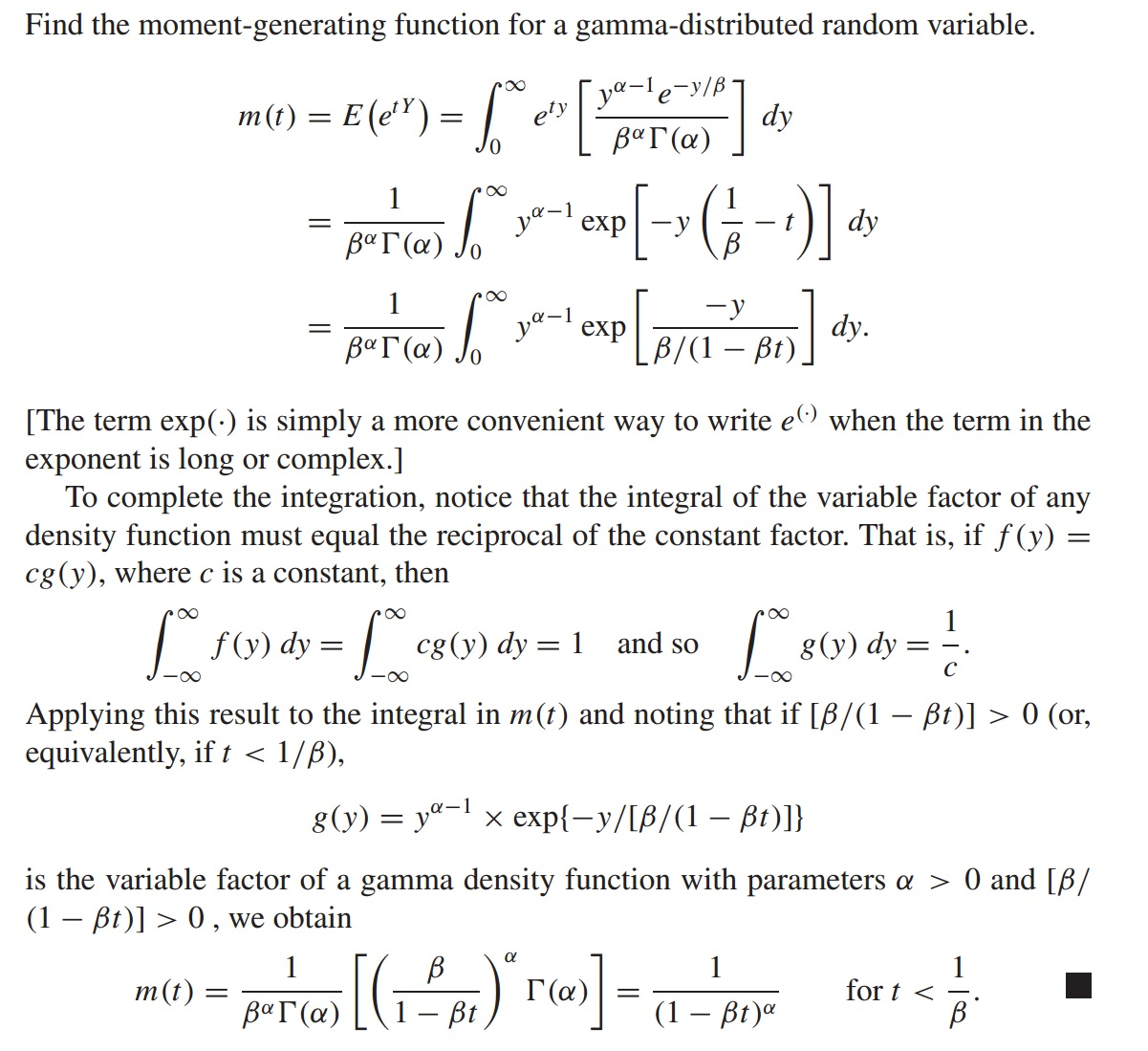 Solved The Moment Generating Function For The Gamma Random