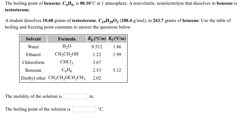 Solved The boiling point of benzene, C,H, is 80.10°C at 1 | Chegg.com