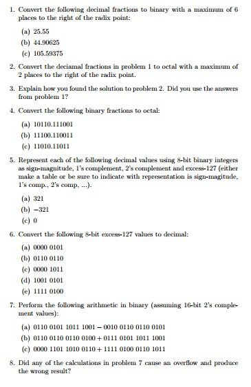 1. Convert the following decimal fractions to binary | Chegg.com