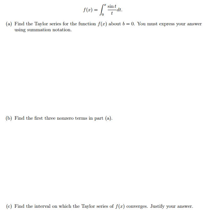 Solved f(x) = integrate limit 0 to x sin t/t dt. (a) Find | Chegg.com