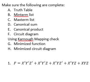 Solved Make sure the following are complete: A. Truth Table | Chegg.com