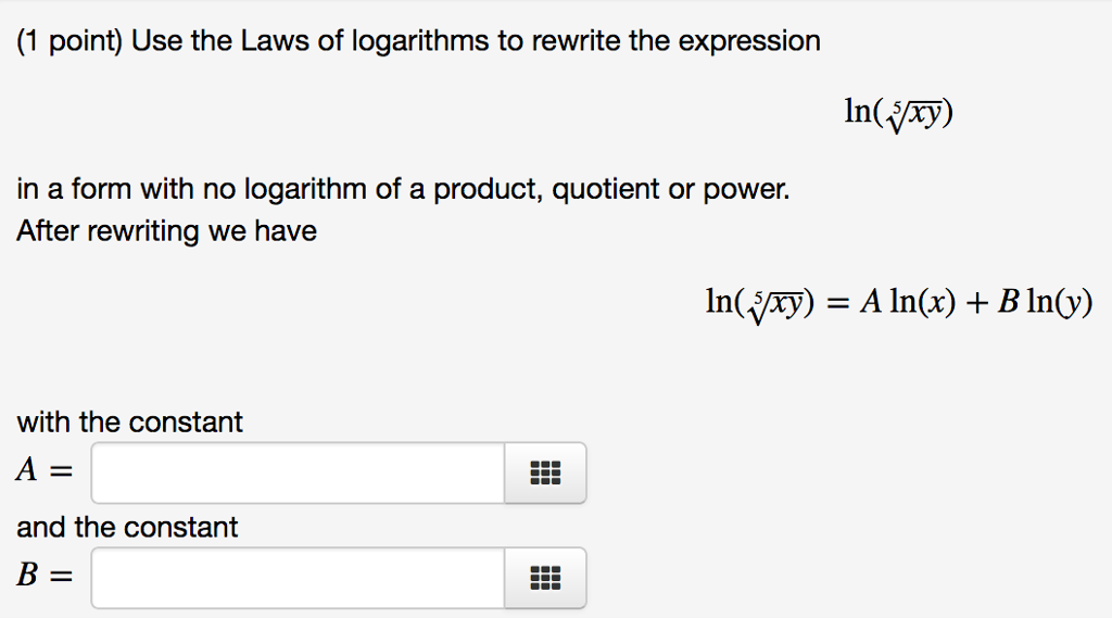 Solved (1 point) Use the Laws of logarithms to rewrite the | Chegg.com