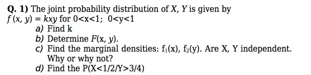 Solved The joint probability distribution of X, Y is given | Chegg.com