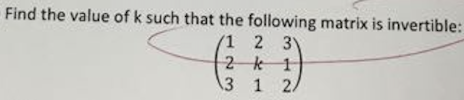 Solved Find the value of k such that the following matrix is | Chegg.com