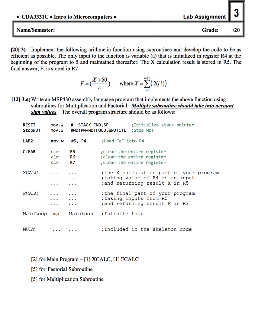 3 . CDA3331C Intro to Microcomputers Lab Assignment | Chegg.com