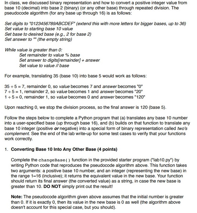 Solved ***** STARTER CODE ***** def changeBase(value, | Chegg.com