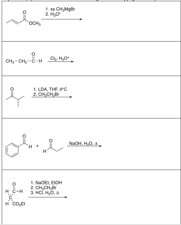 Solved 1.xs CH3MgBr 2. H30 OCH Cl2, 3 CH CH C-H 1. LDA, THF, | Chegg.com