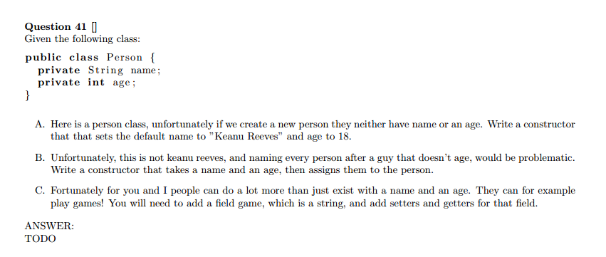 Solved Given the following class: public class Person | Chegg.com