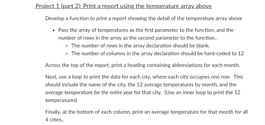 Solved Project 1(part 1):_Weather Patterns Create a 4 x 12 | Chegg.com