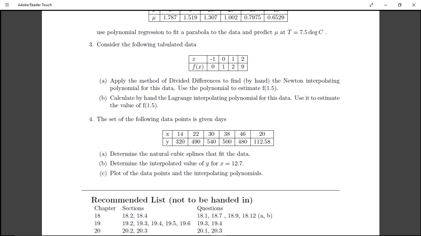 Solved Use polynomial regression to fit a parabola to the | Chegg.com